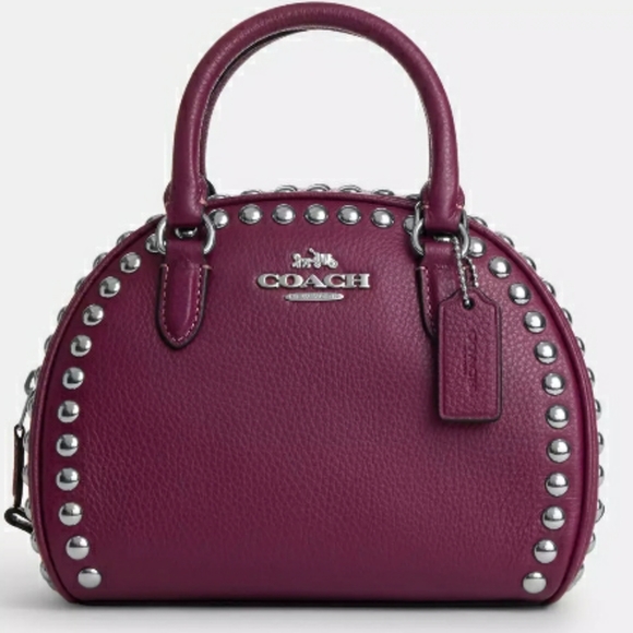 Coach | Bags | Nwt Authenticcoach Satchel With Rivets Silverdeep Berry ...